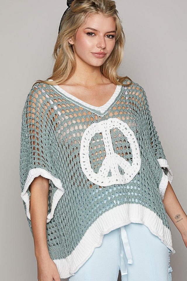 Open Crochet Oversized Peace Sign Sweater - POL | eBay