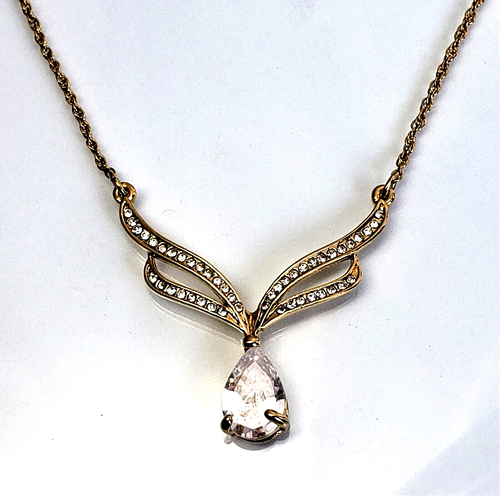 Elegant Avon Gold Tone Crystal Teardrop Pendant Y Style Necklace 18 ...