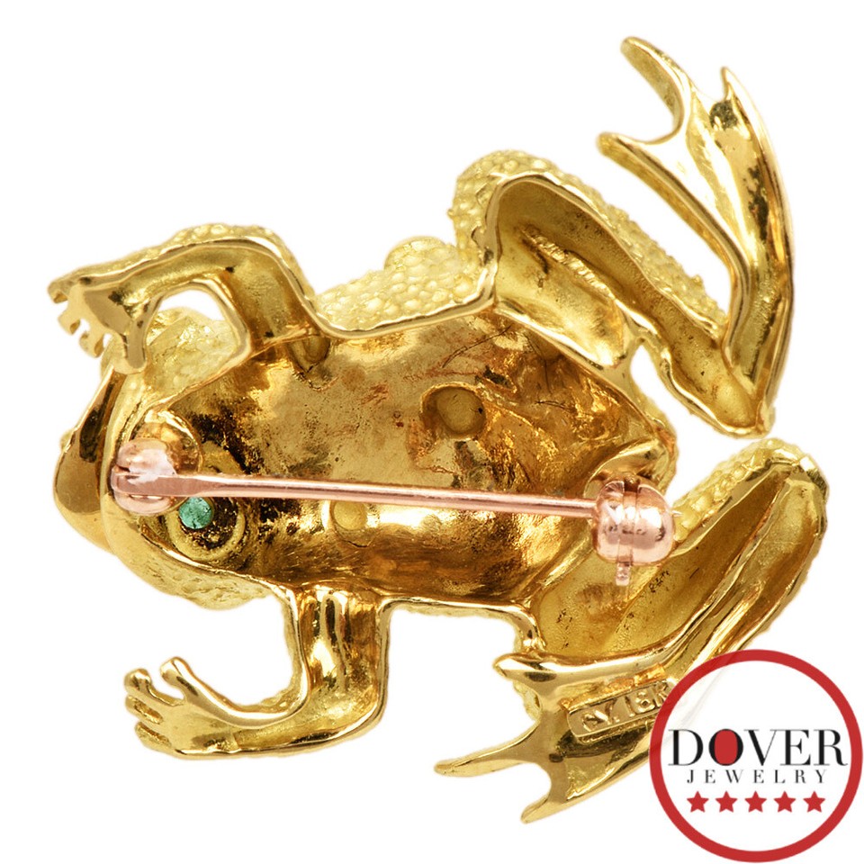 Estate Emerald 18K 14K Two Tone Gold Frog Pin 12.0 Grams NR | eBay