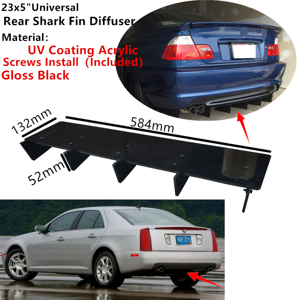 23x5" Universal Rear Diffuser Lip Shark 5 Fins Fit For Cadillac STS ...