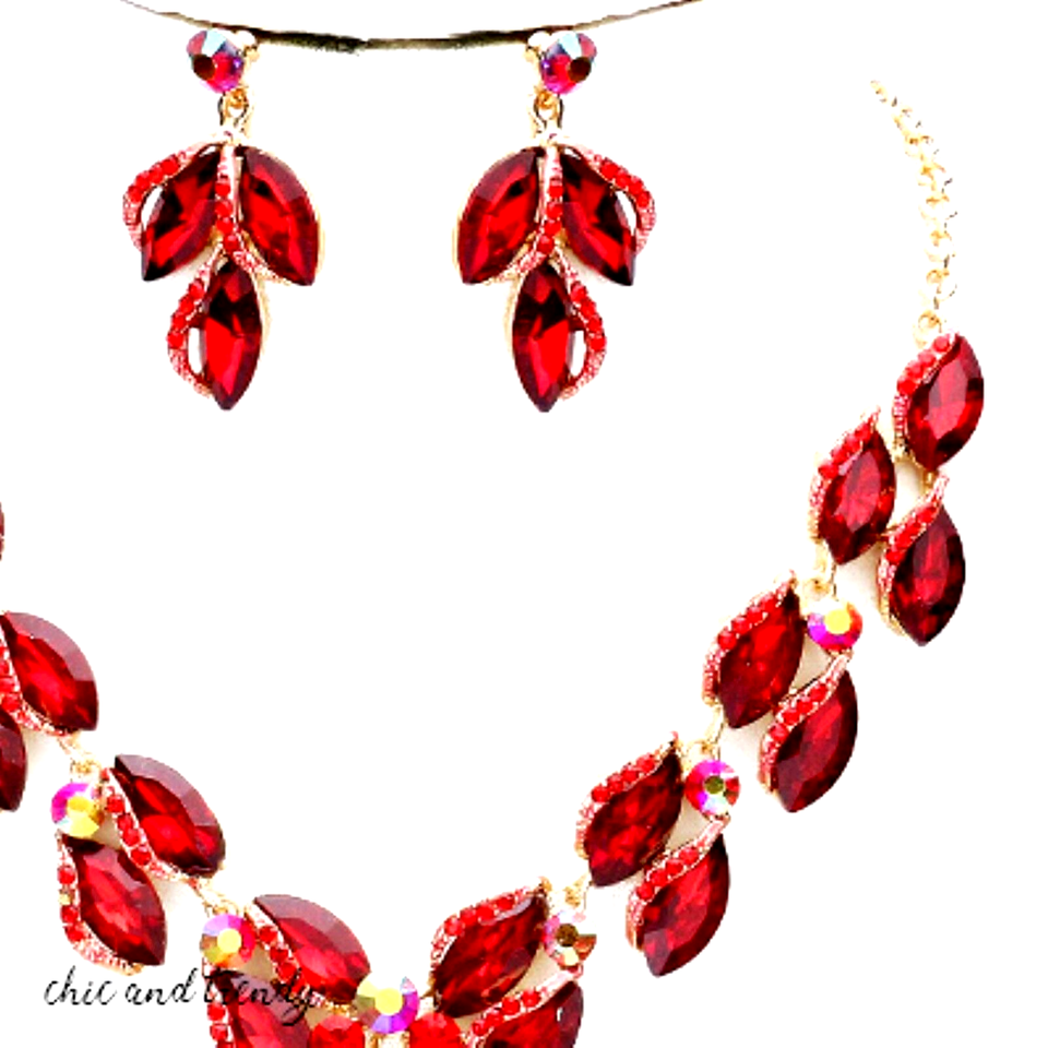 HIGH QUALITY RED GLASS CRYSTAL FORMAL CHUNKY PROM WEDDING NECKLACE ...