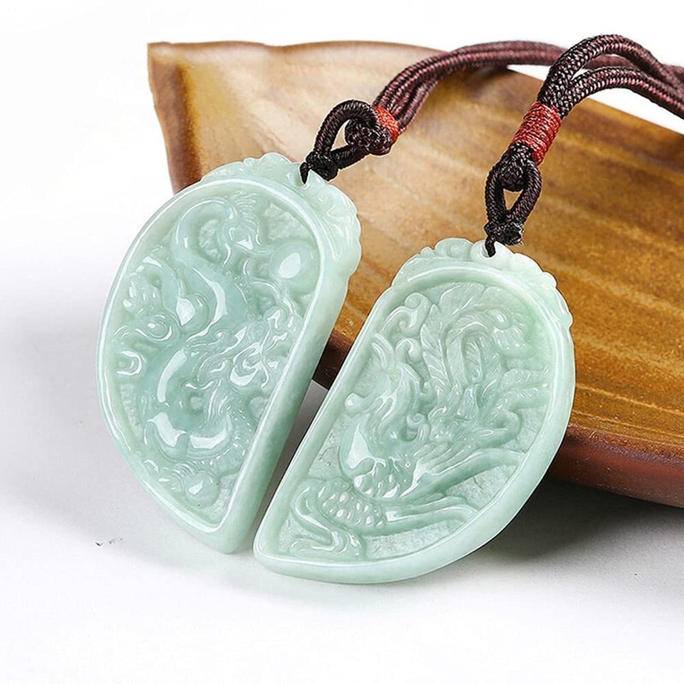 A Pair Jade Necklace Pendant Phoenix Dragon Jewelry Lucky Creativity ...