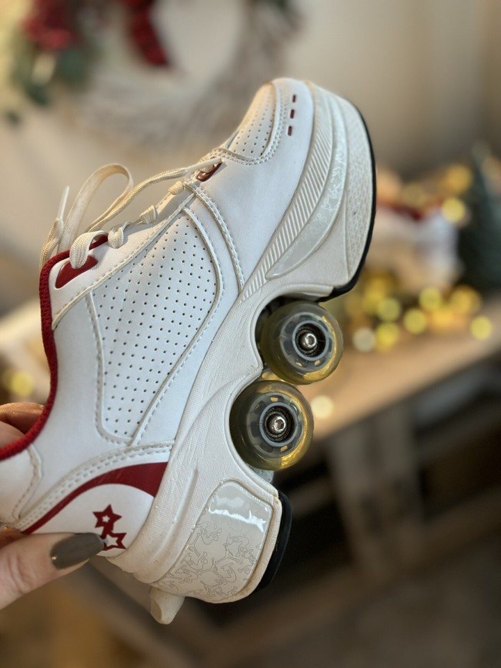 Agloat Skate Shoes Retractable Rollers White And Red Women Size US 7.5 ...