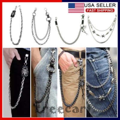 Men's Strong Leash Heavy Horn Metal Wallet Chains Biker Trucker Jean ...