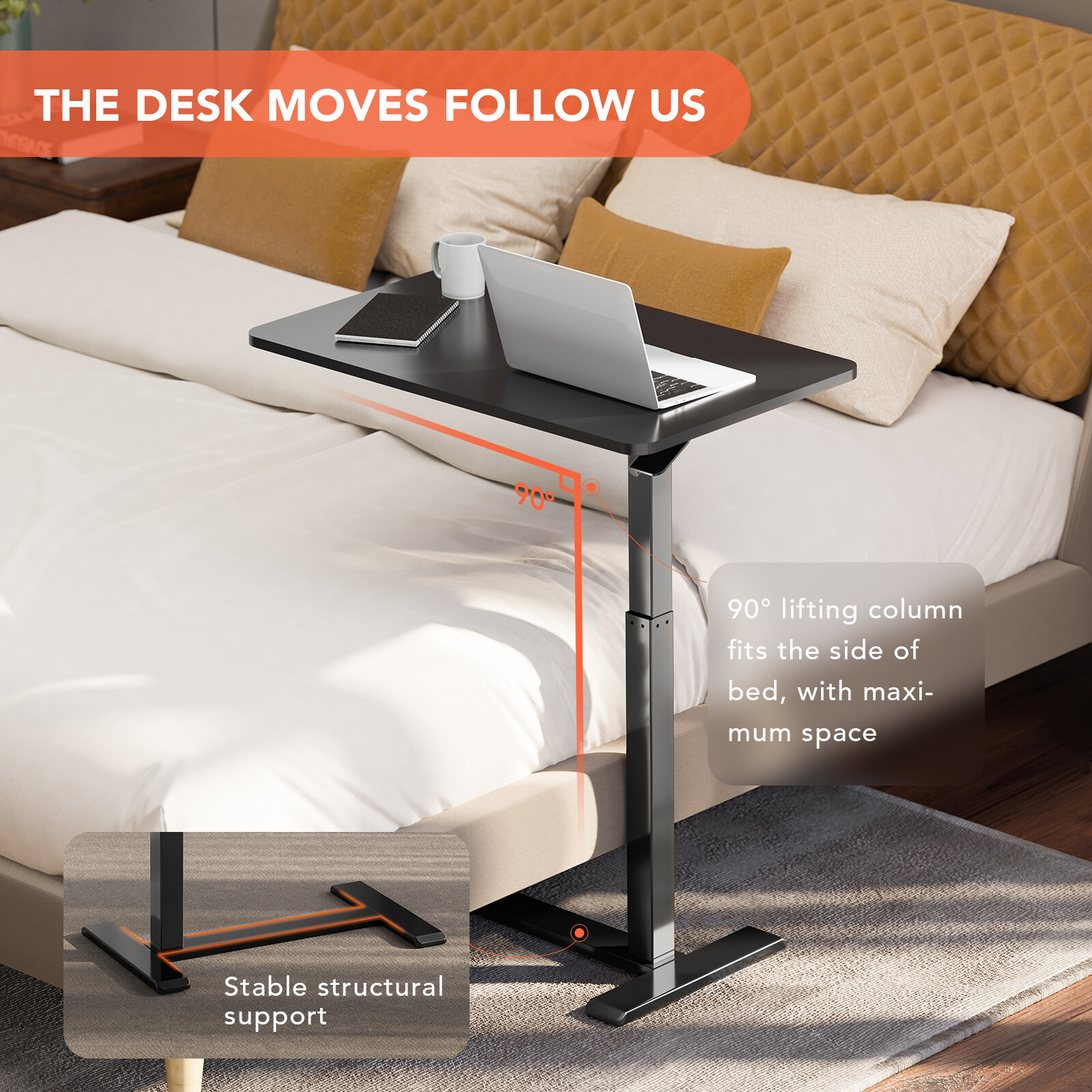 FlexiSpot 28"Movable Height Adjustable Overbed Bedside Laptop Table with Wheels | eBay