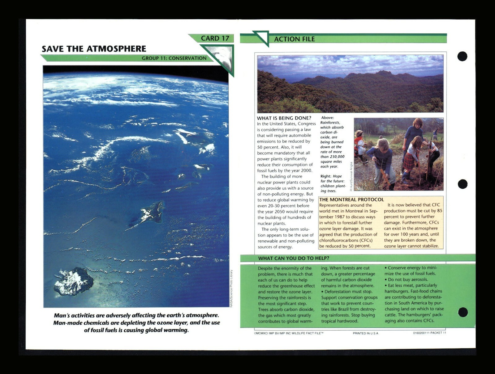 Save the Atmosphere Wildlife Fact File Card Conservation Home School 11 ...