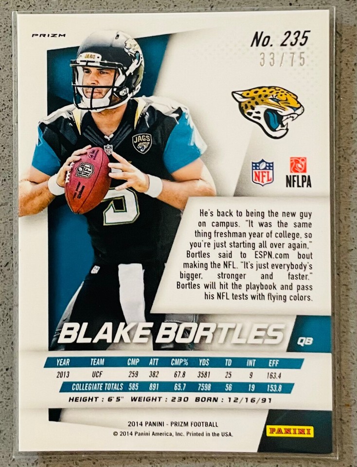 2014 Panini Prizm Football #235 Blake Bortles Silver Prizm NFL Shield ...