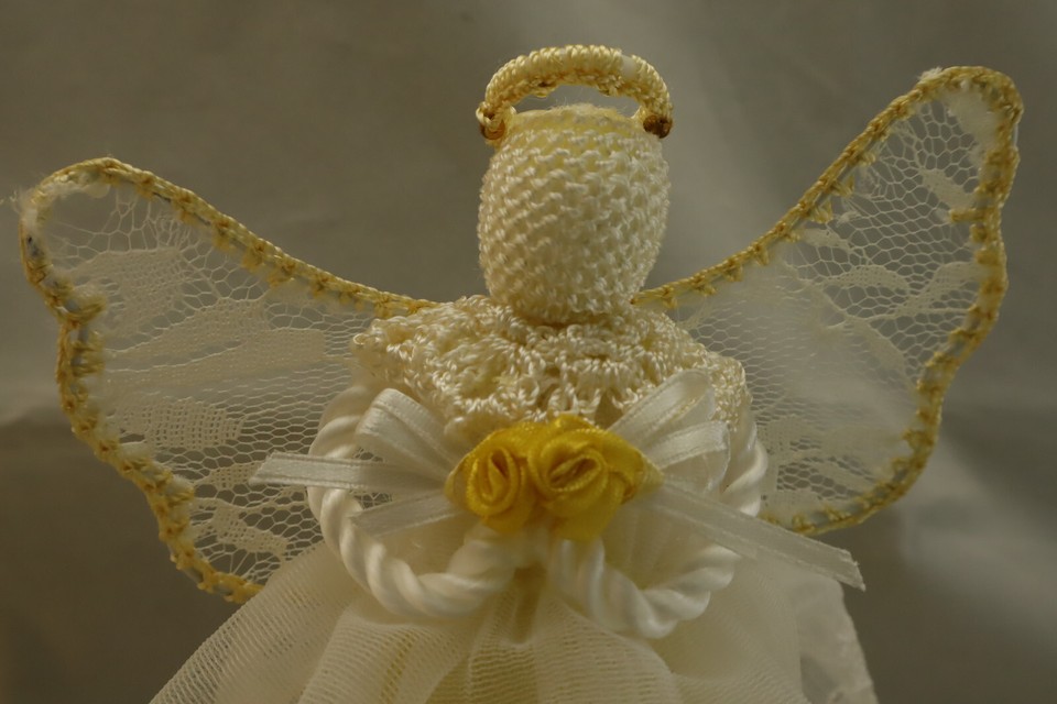 Vintage 6” White & Yellow Handmade Cone Angel Christmas Tree Ornament ...