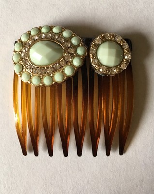 Handmade MINT GREEN & CLEAR STONES, JEWELED, BROWN STATEMENT HAIR COMB ...