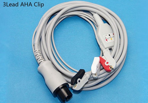 Clip One-Piece Series Patient ECG cable with 3Leads AHA | eBay