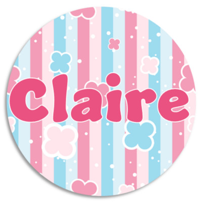 Claire - 3 Pack Circle Stickers 3 Inch - Name Tag Water Bottle School ...