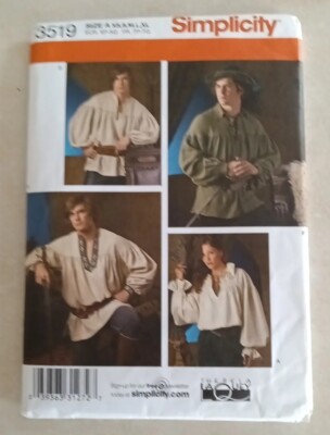 Costume Simplicity 3519 Tudor Poet Renaissance Pattern XS S M L XL ...
