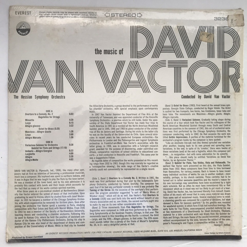 DAVID VAN VACTOR The Music Of LP Hessian Symphony Orch SEALED | eBay