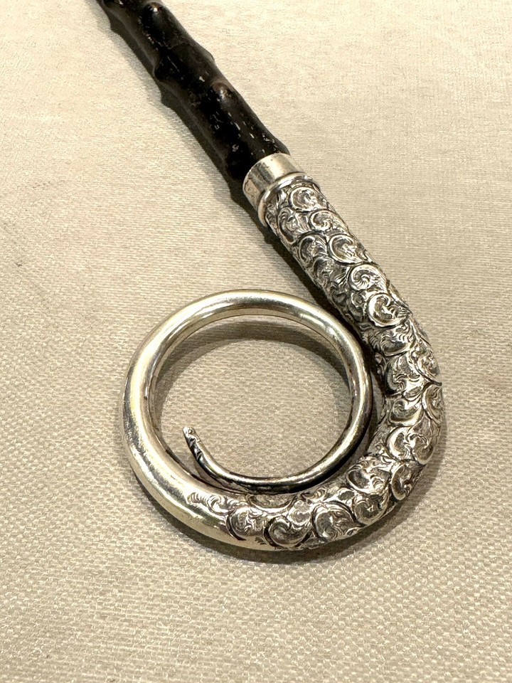 Antique English Hallmarked 19th Century Sterling & Wood Parasol Handle ...