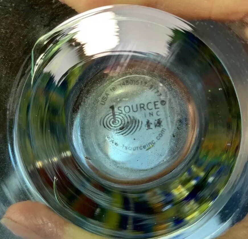 2 1 Source Inc Hand Blown Light Green Glasses With Multi Colored Rim | eBay