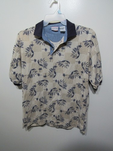 Bugle Boy Co Polo Shirt Size L Tan Blue Floral Buttons Collar Short ...