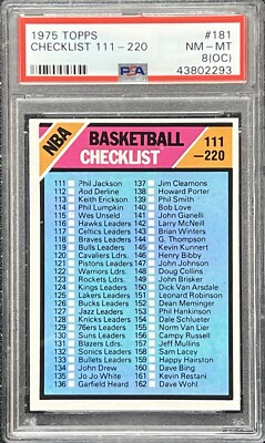 1975 Topps Basketball Card CHECKLIST (111-220) #181 PSA 8 (OC) NM-MT ...