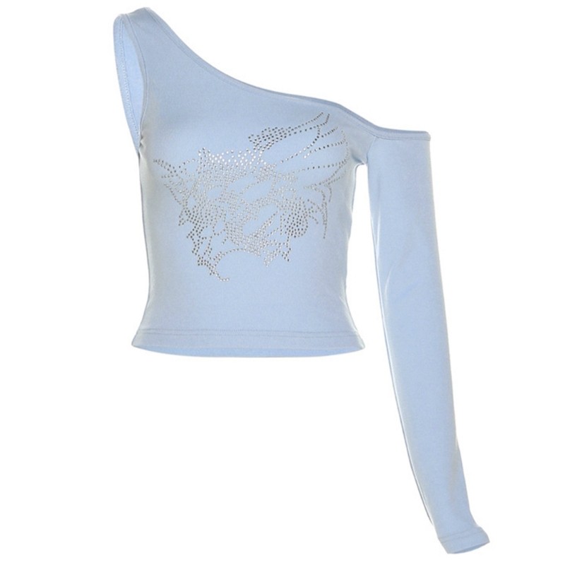 One Shoulder Crop Tops Long Sleeve Tank-Tops Summer Fashion Clothes For ...