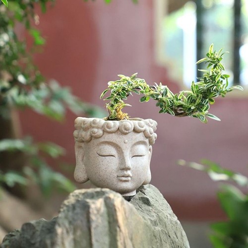 Drainage Hole Design Buddha Head Flower Pot Sculpture Plant Containers ...