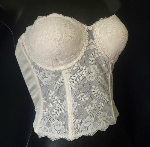 1980s vintage IVORY LACE Pin-Up Strapless MERRY WIDOW BUSTIER BRA -sz ...
