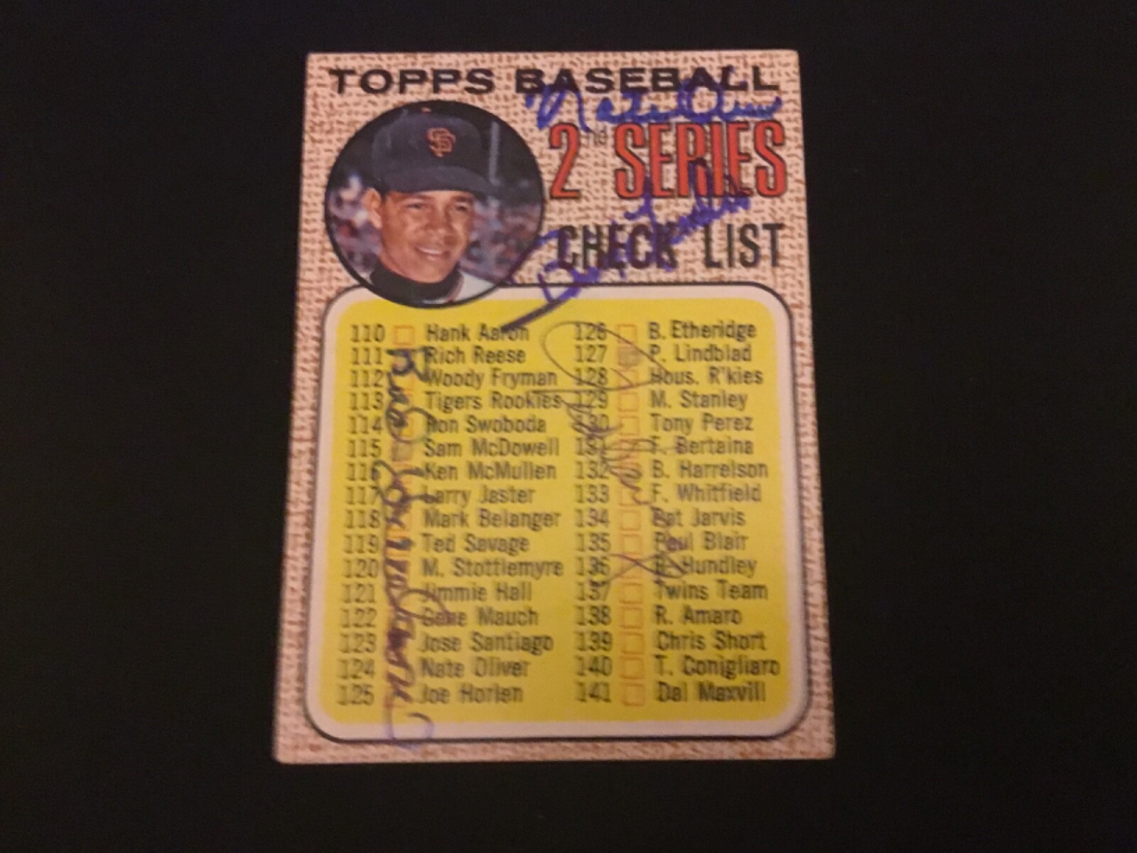 autographed 1968 Topps Checklist w/ Harrelson, Savage, Landis, Oliver ...