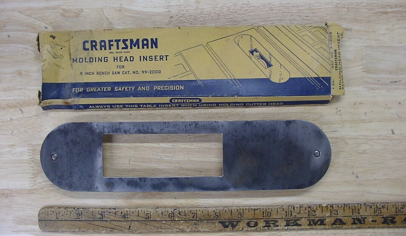Vntg Craftsman Molding Head Table Saw Insert 3" X 12-1/2",No. 99-2005,W ...