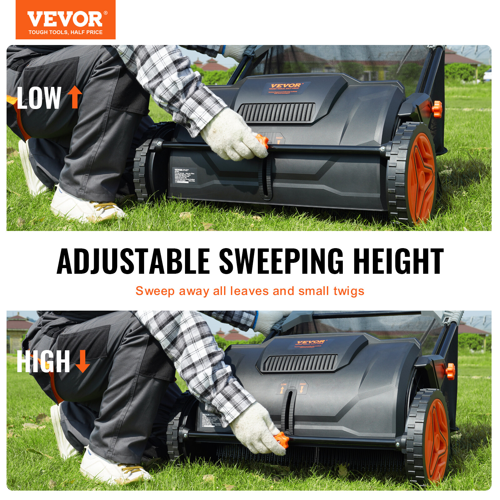VEVOR Lawn Sweeper Push Leaf Grass Collector 21" 3.5 Cu. Ft. Capacity ...
