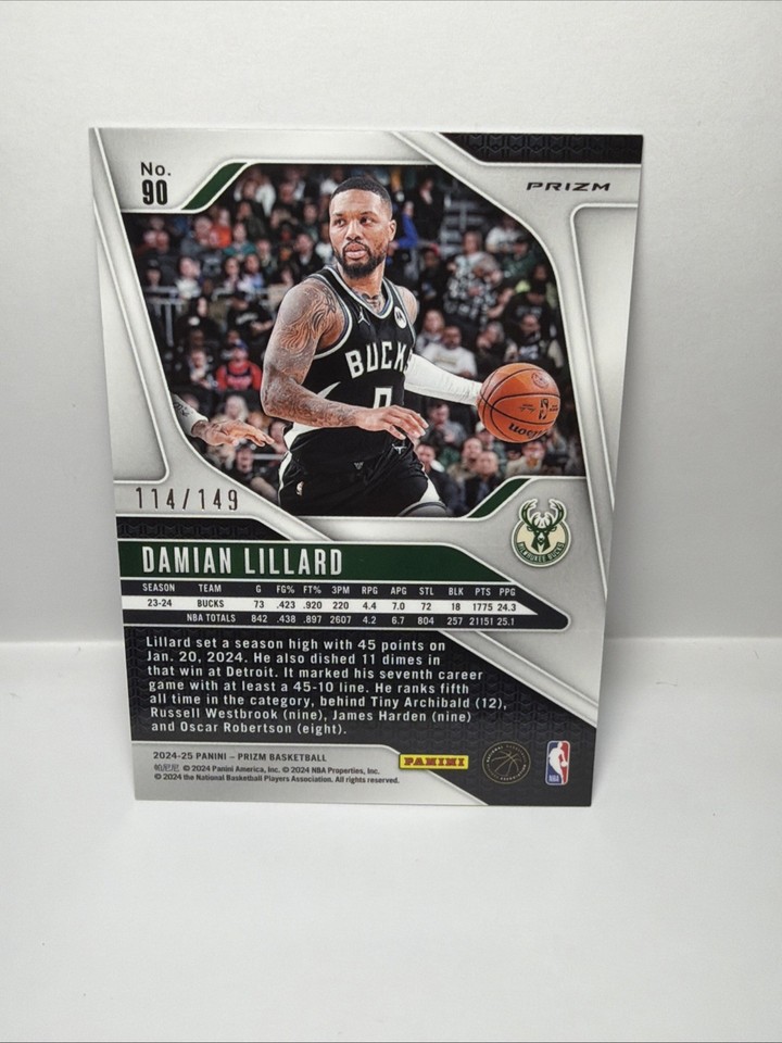2024-25 Prizm Purple Ice Damian Lillard 114/149! #90 | eBay