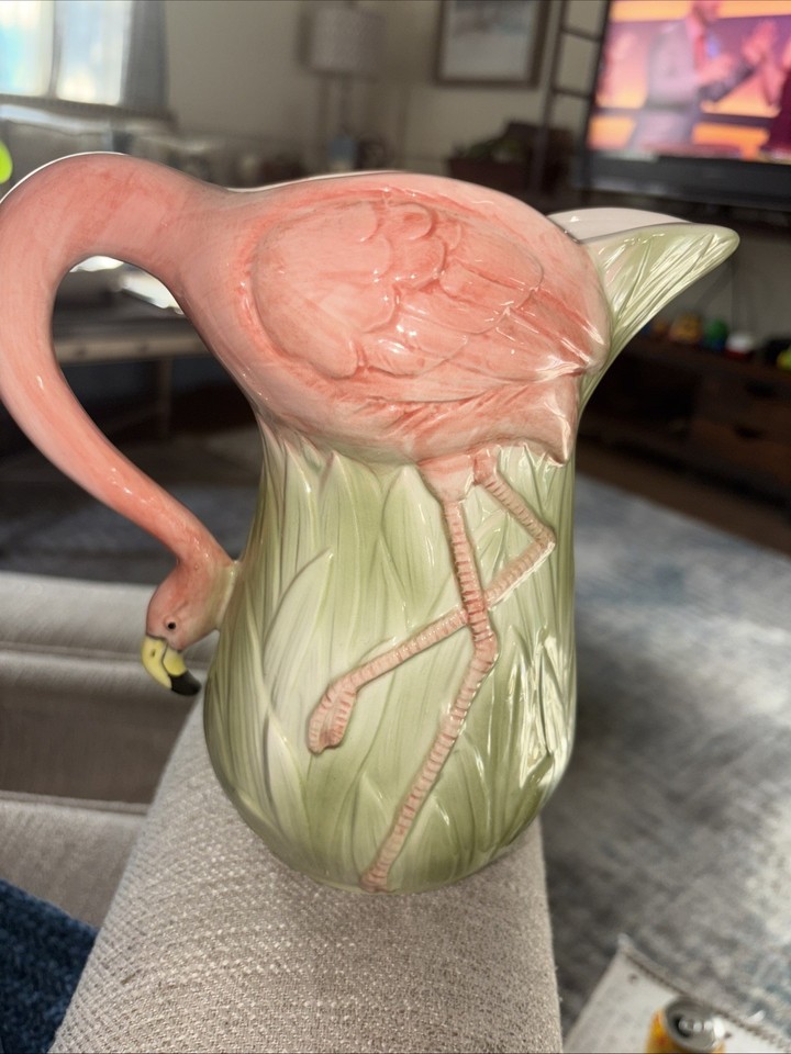 Vintage Henriksen Japan Ceramic Hand Painted Flamingo 3D Pitcher 8 ...