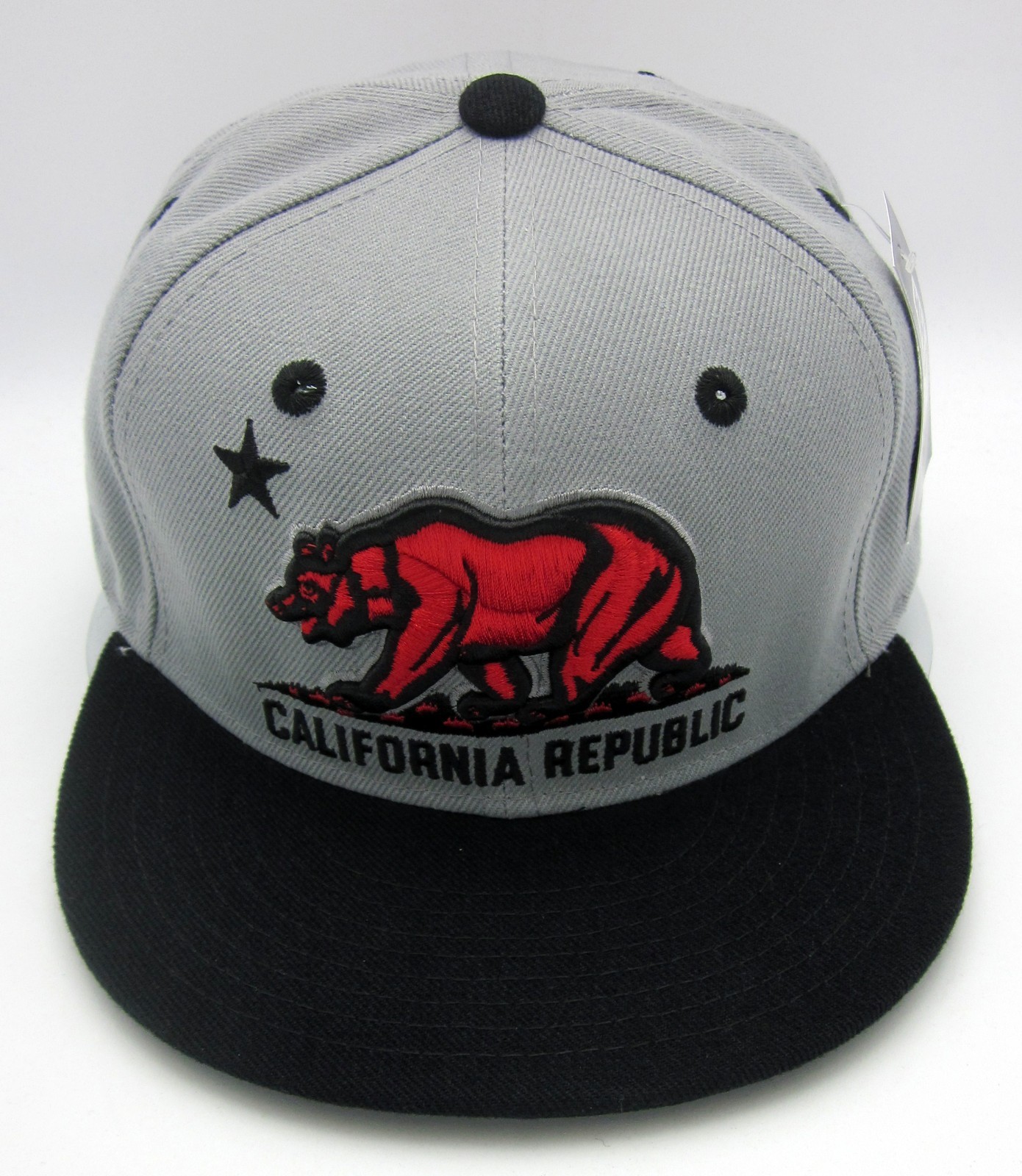 CALIFORNIA REPUBLIC Snapback Cap Hat CALI Bear Flag Gray Black Red Caps ...