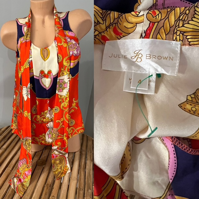 JULIE BROWN 100% SILK BAROQUE PRINT TOP sz 4 | eBay