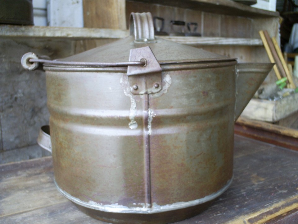 Antique Tinware Large Water Pot Coffee Pot Camp Stove Bail Handle | eBay