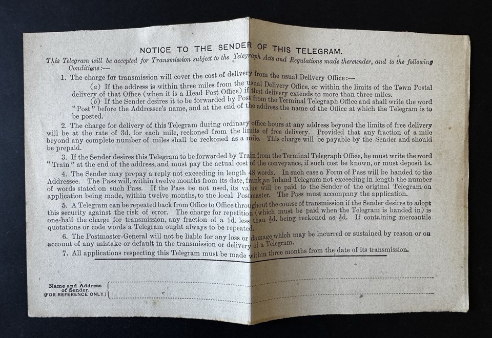 Vintage Blank Post Office Telegraph Form, 6d for 12 Words Inland ...
