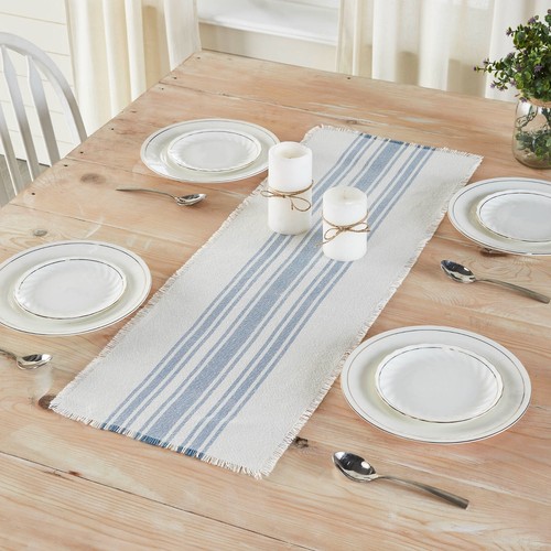 New Primitive Farmhouse BLUE STRIPE GRAIN SACK TABLE RUNNER Topper 36 ...