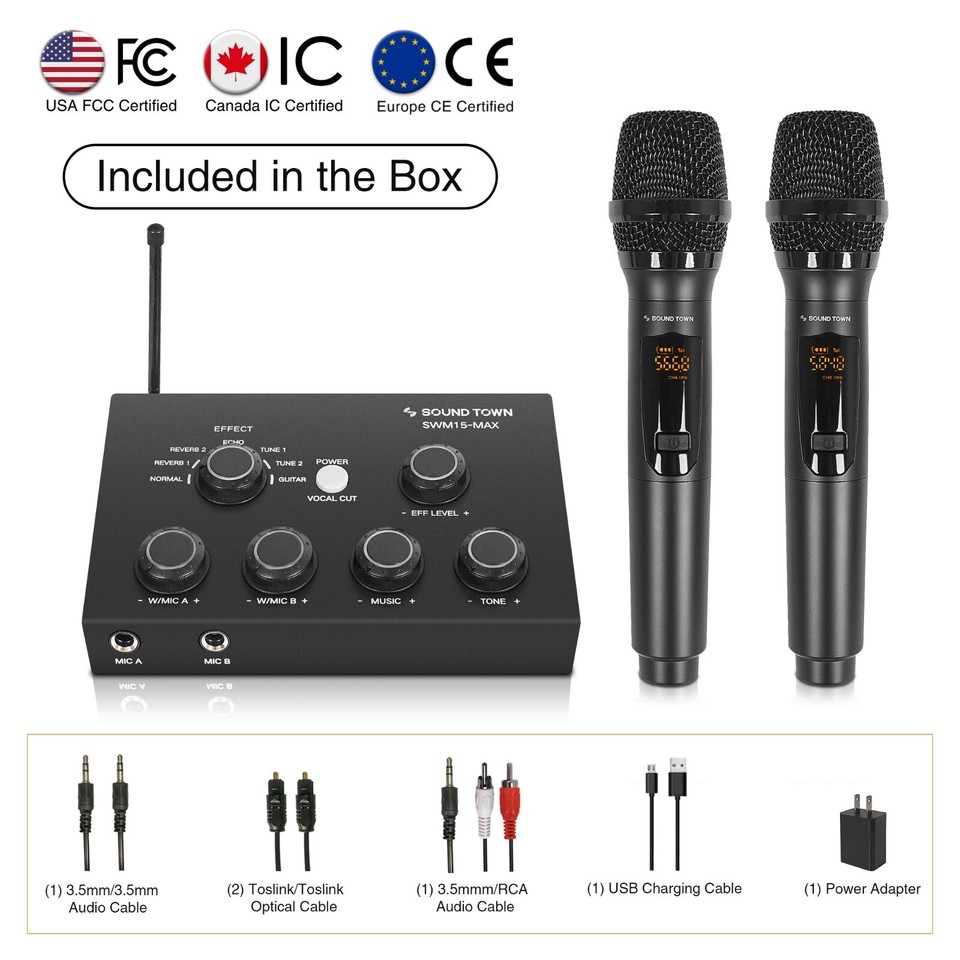 Sound Town Wireless Microphone Karaoke Mixer System w/ 2 Wireless Mic ...