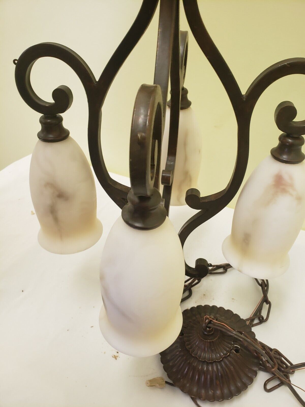 Feiss Pasquale Miranda Four Light Cast Iron Chandelier Alabaster Shades ...