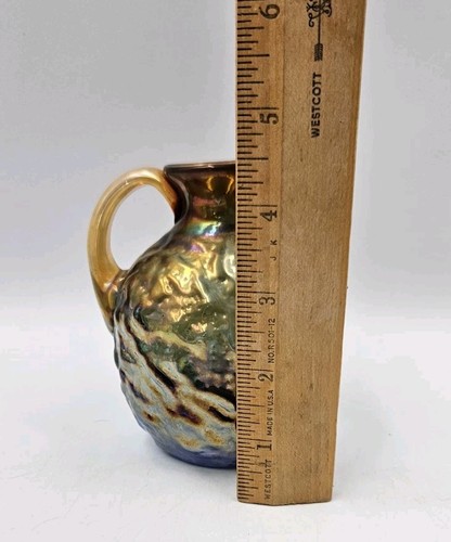 Pilgrim Carnival Art Glass Nugate Blue Iridescent Pitcher Amber Handle ...