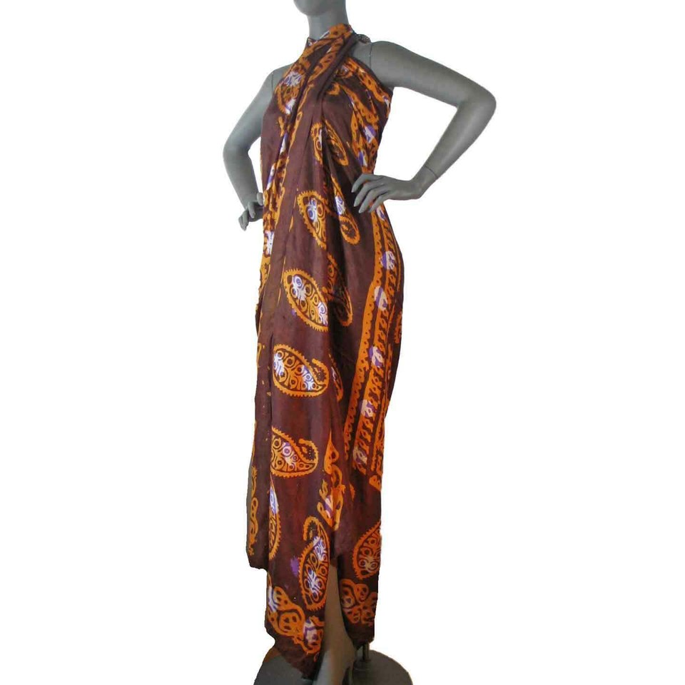 XL Silk Sarong Pareo Scarf, 63" Sq, Gorgeous Print Museum Couture ...