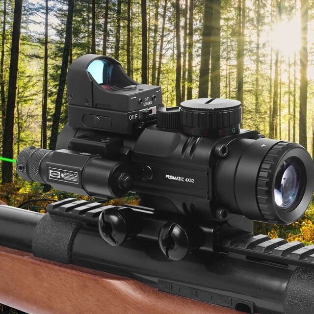 4x32 Prism Scope 3 Colors Optics Sights with Red Dot Sight Combo Green ...