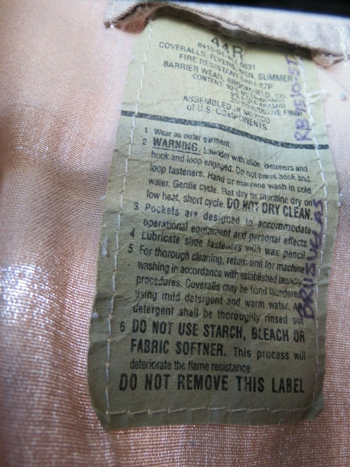 COVERALLS, FLYERS, MEN, SUMMER FIRE RESISTANT CWU-27P, 44R | eBay