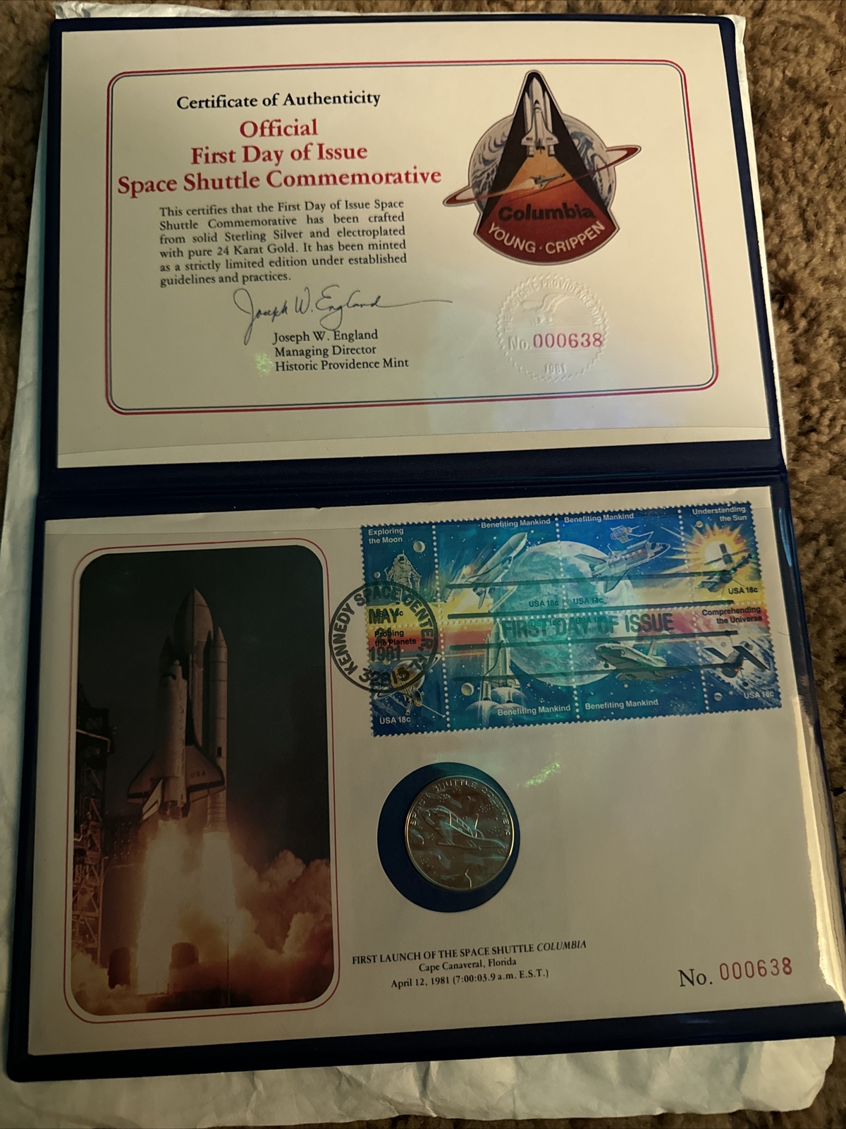 FIRST DAY OF ISSUE 1981 SPACE SHUTTLE 14K GOLD PIECE STAMPS DELUXE SET ...