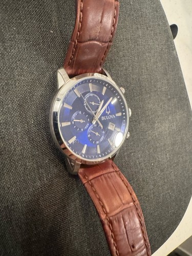 Bulova Sutton Men's Chronograph Blue Dial Stainless Steel Quartz Watch ...