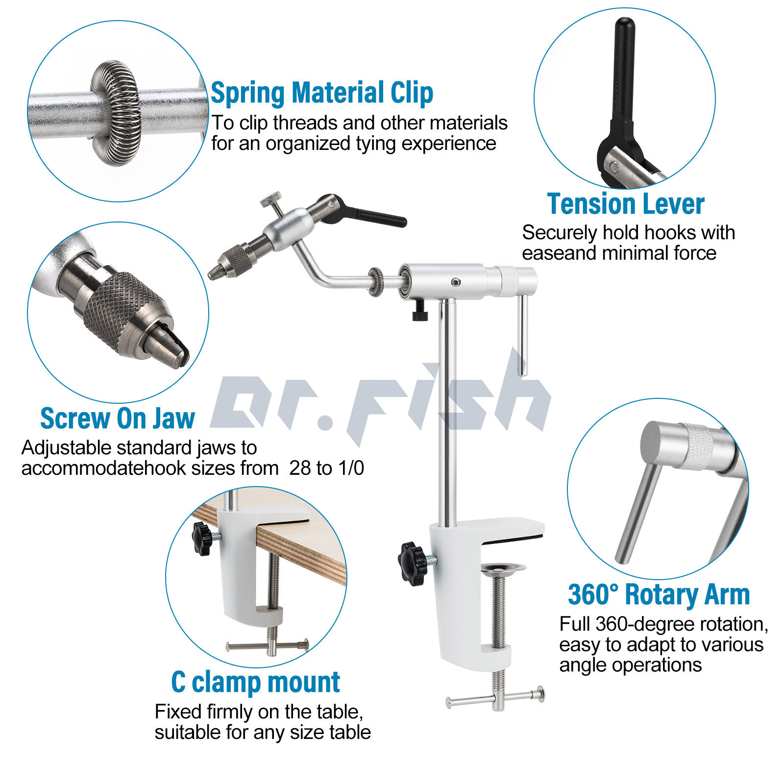 Fly Tying Vise Rotary Aluminum Alloy C-Clamp Travel Fishing Flies Tying ...
