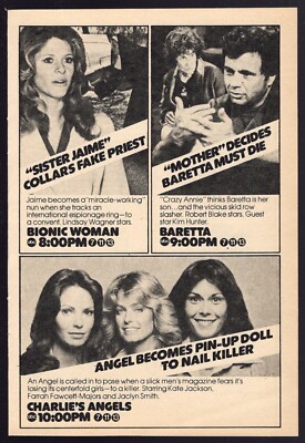 1976 ABC TV AD/CHARLIES ANGELS FARRAH FAWCETT/THE BIONIC WOMAN/BARETTA ...