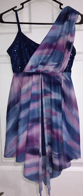 Balera Blue LC Crossover Sash Dress Performance Dance Wear Skate Dress ...