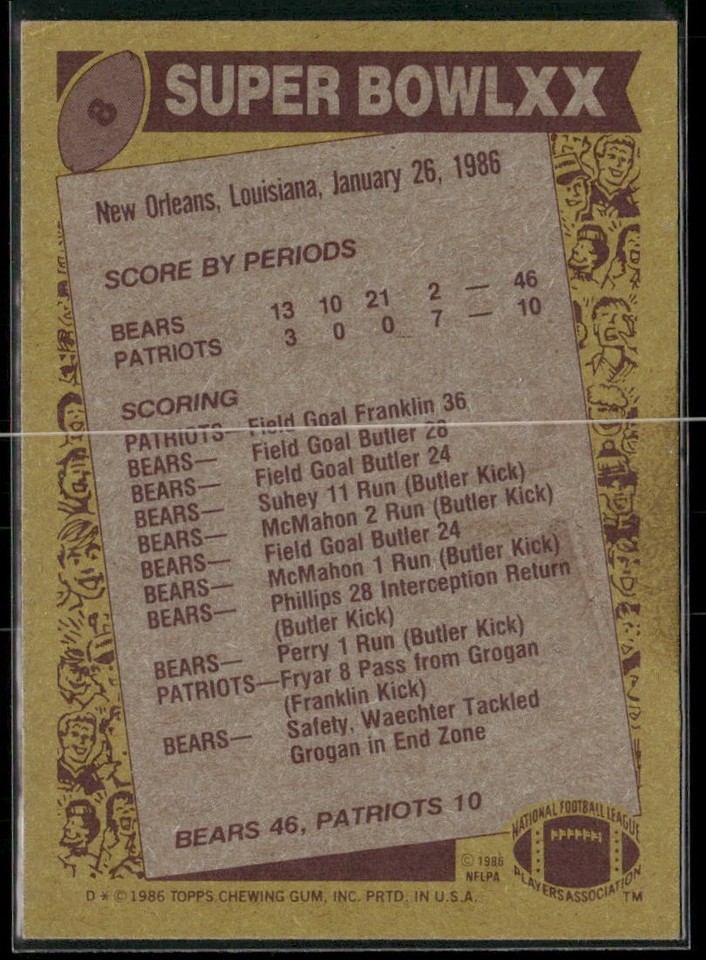1986 Topps Super Bowl XX - Jim McMahon / Matt Suhey SBXX #8 | eBay
