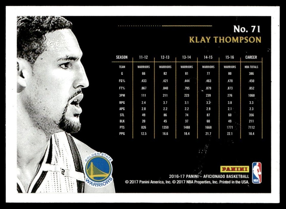 2016-17 Panini Aficionado Klay Thompson Golden State Warriors #71 | eBay