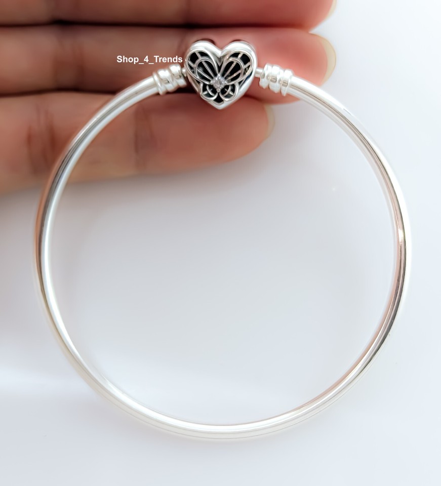 New 100% PANDORA 592593C01 Silver Moments Heart Butterfly Charm ...