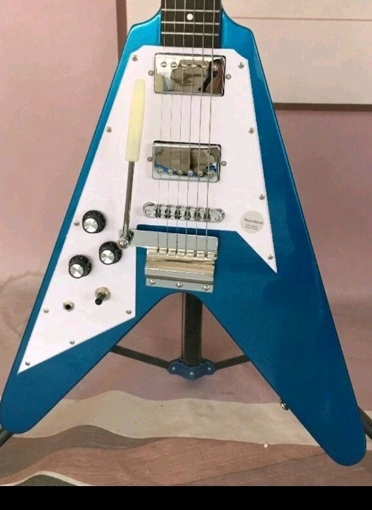 Left-handed Flying V Electric Guitar Blue Tremolo Bridge HH Pickups Dot ...
