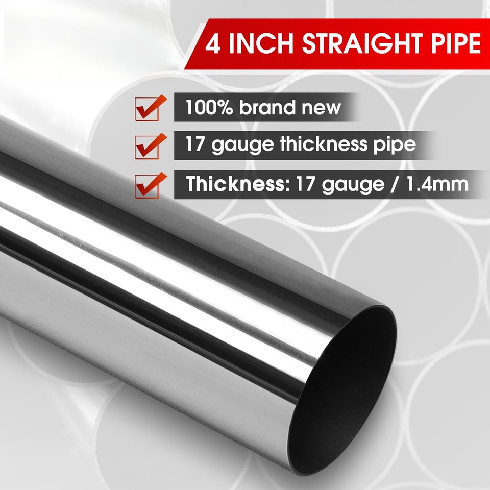 4" inch OD T304 Stainless STEEL 4' Foot long STRAIGHT EXHAUST PIPE 17 ...